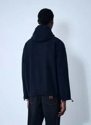 Miu Miu Hooded Cotton Fleece Sweatshirt With Logo Motif