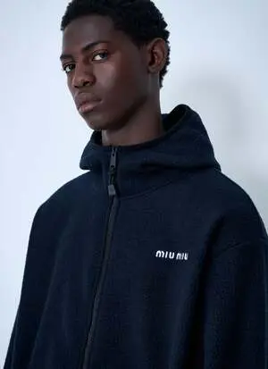 Miu Miu Hooded Cotton Fleece Sweatshirt With Logo Motif