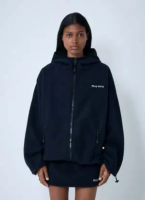 Miu Miu Hooded Cotton Fleece Sweatshirt With Logo Motif