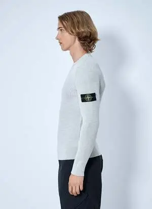 Stone Island Ribbed Crewneck Sweater With Logo Patch - Gray