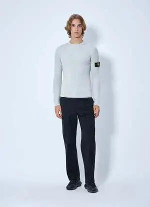 Stone Island Ribbed Crewneck Sweater With Logo Patch - Gray