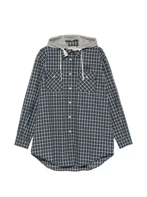 Miu Miu Checked Flannel Shirt With Drawstring Hood - Multicolor