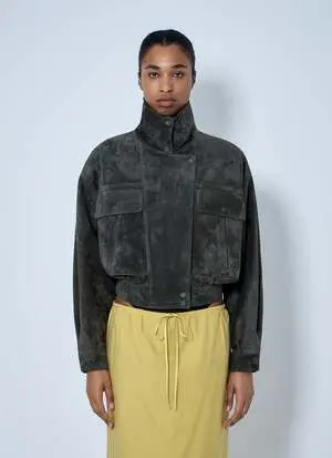 Saint Laurent High Collar Suede Jacket - Gray