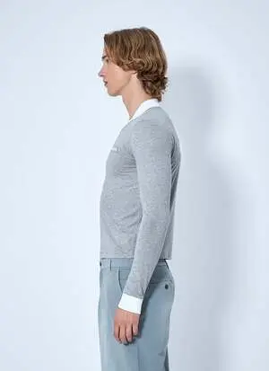 Miu Miu Long Sleeve Knit Sweater With Contrast Collar And Cuffs