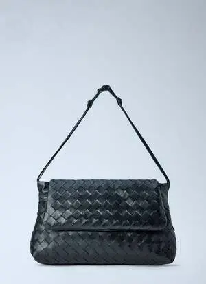 Bottega Veneta Giorno Woven Leather Handbag - Black