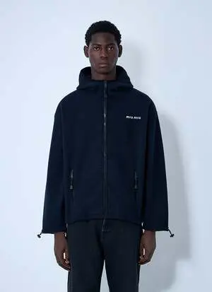 Miu Miu Fleece Hooded Sweatshirt With Logo Motif - Blue