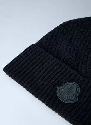 Moncler Ribbed Knit Beanie With Logo Patch