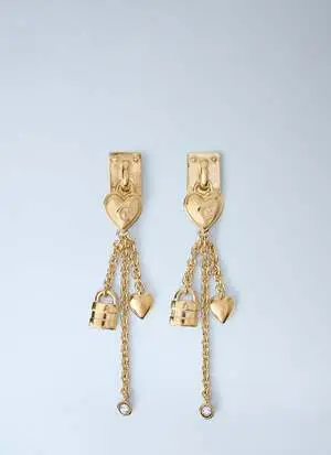 Chloé Dangle Earrings With Padlock And Heart Charms - Gold