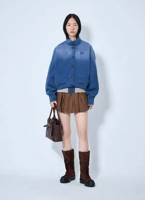 Miu Miu Washed Twill Blouson Jacket With Mandarin Collar