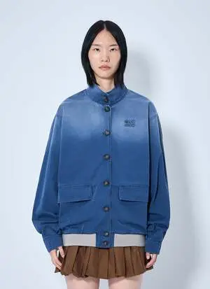 Miu Miu Washed Twill Blouson Jacket With Mandarin Collar - Blue