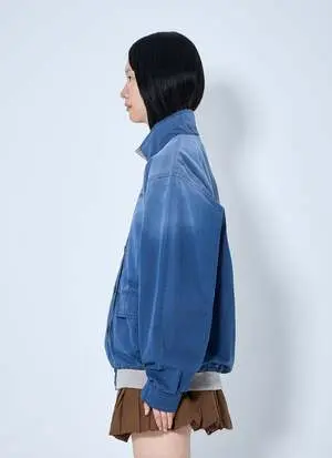 Miu Miu Washed Twill Blouson Jacket With Mandarin Collar - Blue