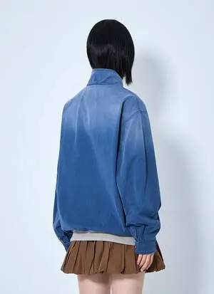 Miu Miu Washed Twill Blouson Jacket With Mandarin Collar - Blue