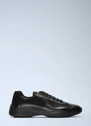 Prada America's Cup Lace-up Leather And Textile Sneakers - Black