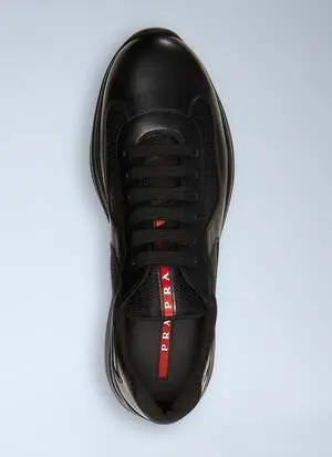 Prada America's Cup Lace-up Leather And Textile Sneakers - Black
