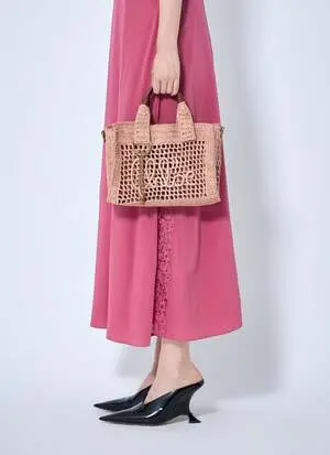 Chloé Small Raffia Tote Bag With Chain Detail - Multicolor