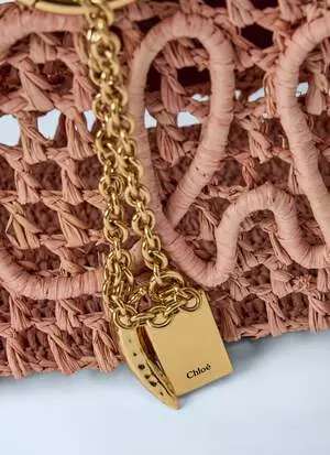 Chloé Small Raffia Tote Bag With Chain Detail - Multicolor