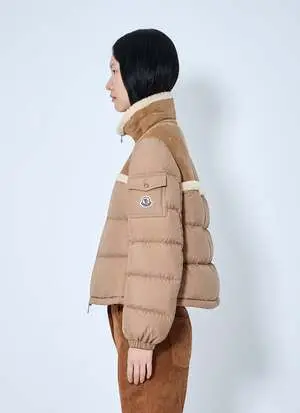 Moncler Aurore Puffer Jacket With Shearling And Suede - Brown