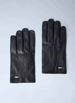 Our Legacy Smooth Leather Gloves With Stitch Detailing - Black