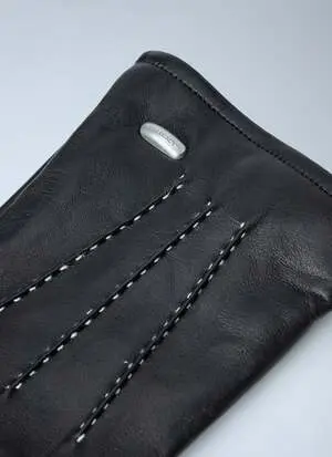 Our Legacy Smooth Leather Gloves With Stitch Detailing - Black