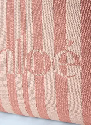 Chloé East-west Tote Bag With Stripes And Embroidered Logo - Pink
