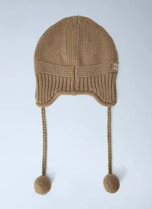 Miu Miu Ribbed Knit Earflap Hat With Braided Tassels