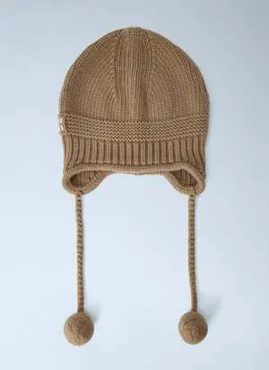 Miu Miu Ribbed Knit Earflap Hat With Braided Tassels