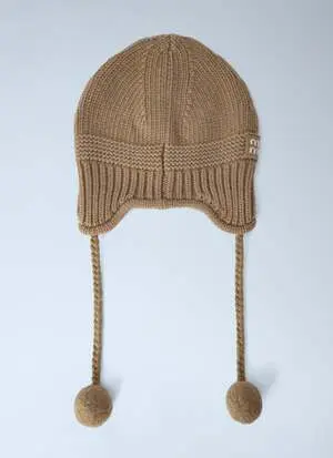 Miu Miu Ribbed Knit Earflap Hat With Braided Tassels - Multicolor