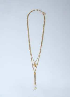 Chloé Layered Heart Pendant Necklace With Tassel Detail In Brass - Gold