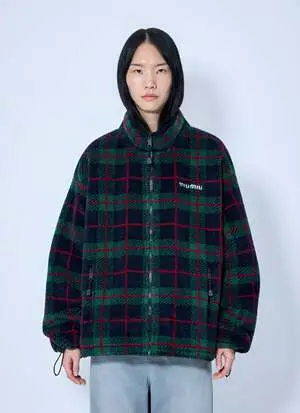 Miu Miu Checked Teddy Zipper Jacket - Green