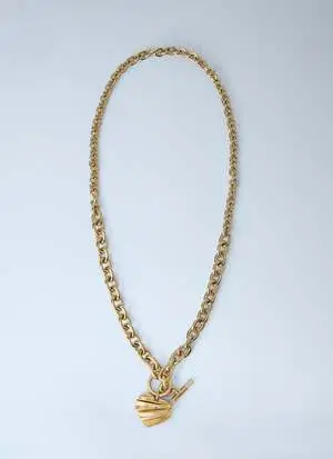Chloé Pleated Heart Pendant Chain Necklace - Gold