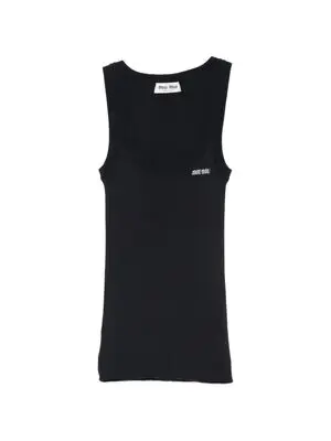 Miu Miu Ribbed Knit Logo Tank Top - Multicolor