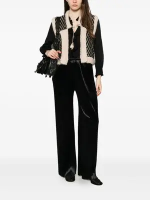 FORTE_FORTE Wide Leg Pleated Velvet Trousers - Multicolor