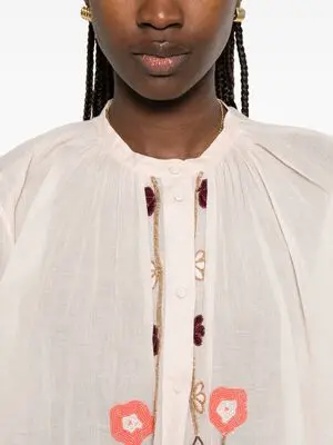FORTE_FORTE Embroidered Cotton Shirt With Crystal Floral Detail - Multicolor