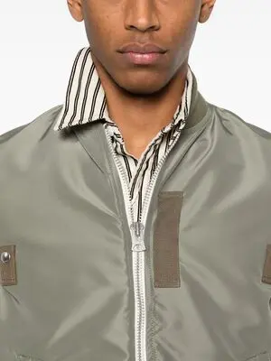 Sacai Nylon Bomber Jacket With Ribbed Trims And Sleeve Zip Pocket - Multicolor
