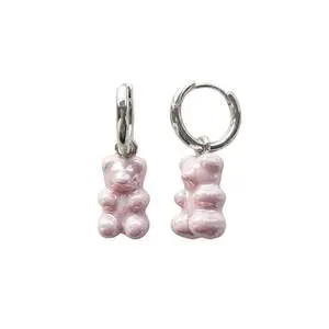 POPORCELAIN Sweet Porcelain Gummy Bear Earrings, Silver Tone - Pink
