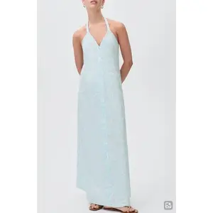 Mango Beaded Print Sleeveless Halter Maxi Dress