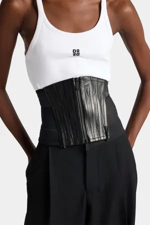 Dsquared2 Tailored Corset Wide-leg Trousers With Leather Bustier Detail