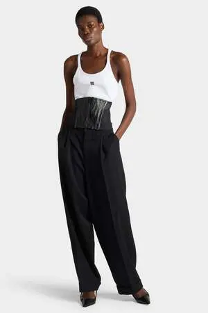 Dsquared2 Tailored Corset Wide-leg Trousers With Leather Bustier Detail - Black