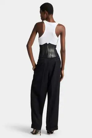 Dsquared2 Tailored Corset Wide-leg Trousers With Leather Bustier Detail - Black