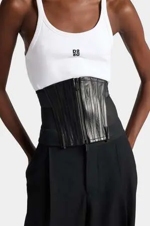 Dsquared2 Tailored Corset Wide-leg Trousers With Leather Bustier Detail - Black