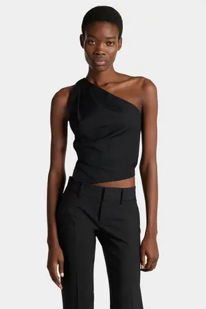 Dsquared2 Asymmetrical Wool Top With Leather Straps
