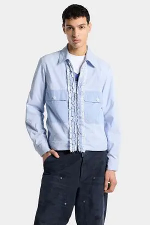 Dsquared2 Mixed Stripes Bomber Jacket With Ruffle Trim
