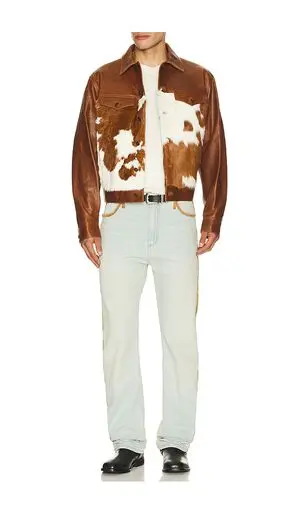 AUSTIN POST Leather Trucker Jacket With Fur Detail