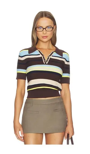 Central Park West Striped Knit Polo Shirt