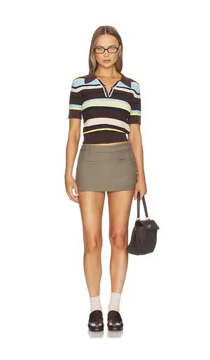 Central Park West Striped Knit Polo Shirt