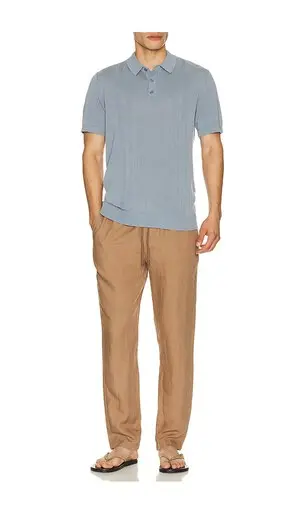 Onia Silk Ribbed Knit Polo Shirt In . Also - Blue