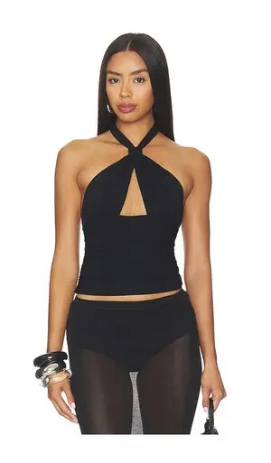 MIMCHIK Piper Knotted Halter Top - Black