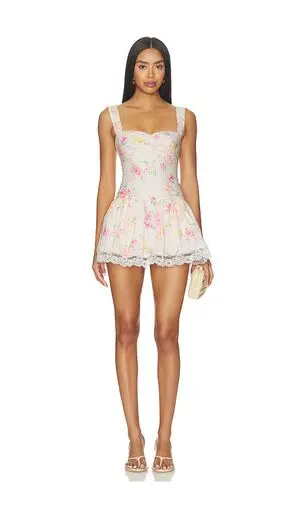 LOVERS AND FRIENDS Lace Trim Floral Romper - Pink