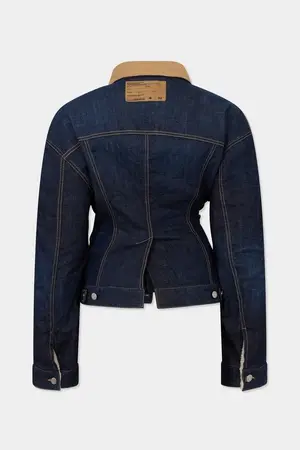 Dsquared2 Wrap Oversized Denim Trucker Jacket With Wool Lining And Corduroy Collar