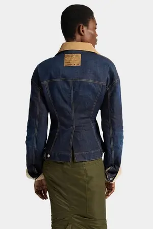 Dsquared2 Wrap Oversized Denim Trucker Jacket With Wool Lining And Corduroy Collar